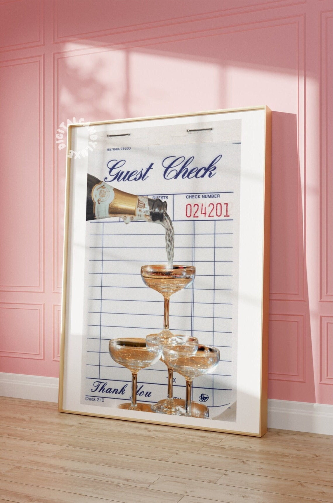 Guest Check Trendy Bar Cart Decor Champagne Retro Wall Prints Unframed ...