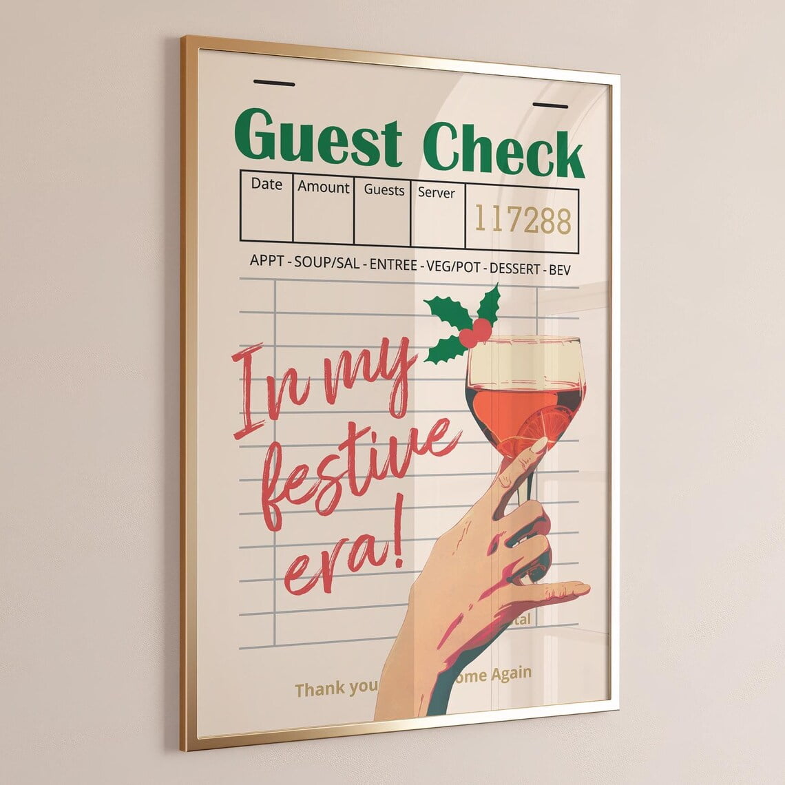 Guest Check Wall Art, In My Festive Era Print, Bar Cart Print, Holiday ...