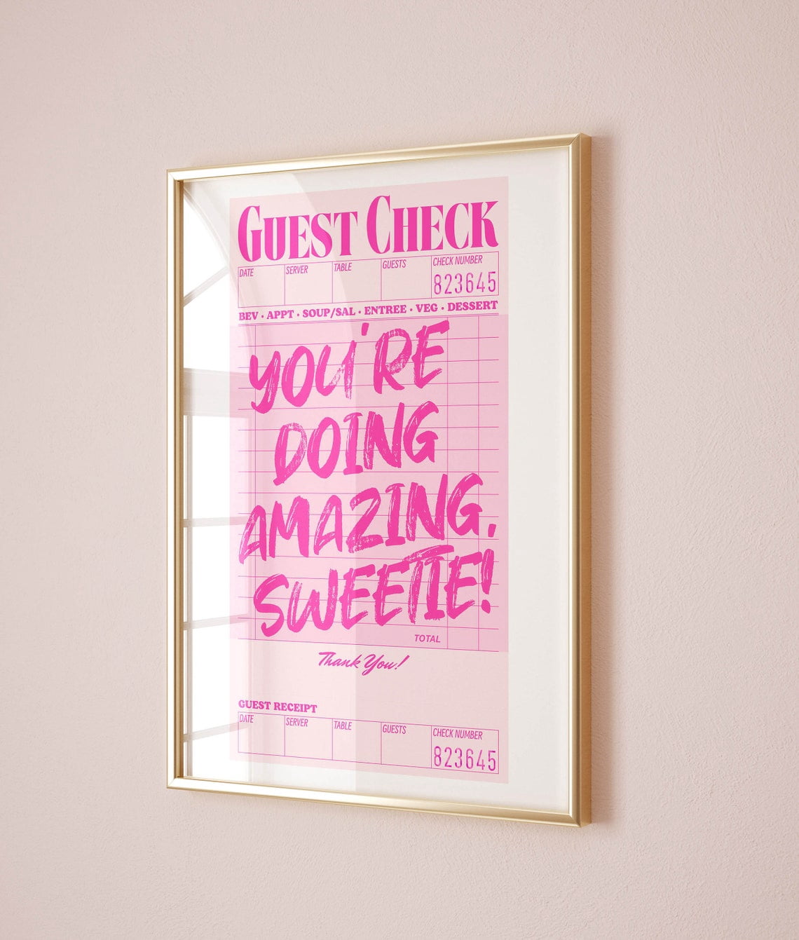 Guest Check Wall Art Motivational Poster Pink Decor, Guest Check Print ...