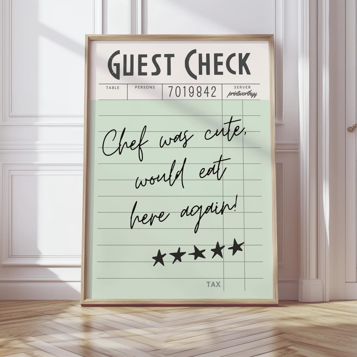 Guest Check Wall Art, Pink Retro Diner, Cheeky Kitchen Decor Print ...