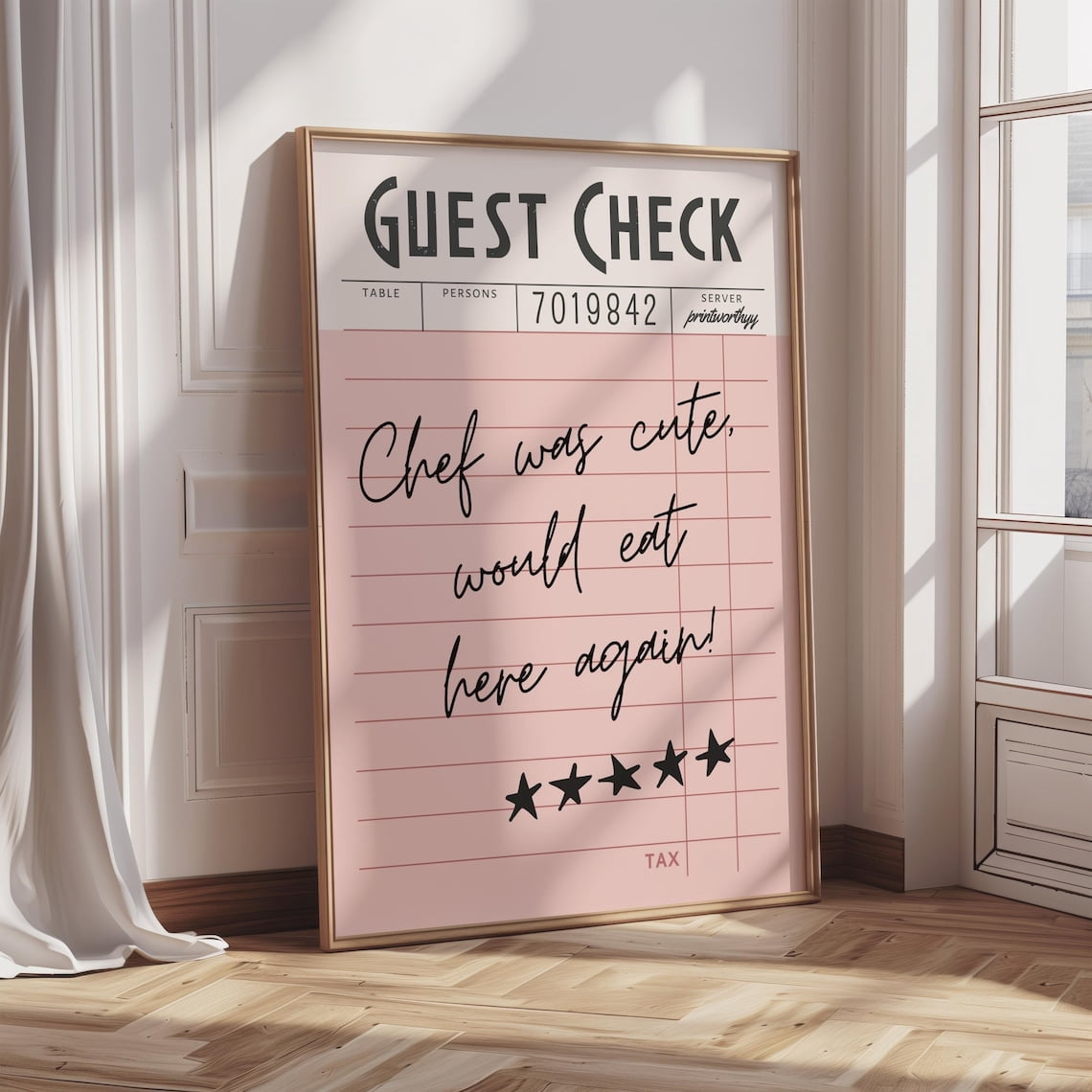 Guest Check Wall Art, Pink Retro Diner, Cheeky Kitchen Decor Print ...