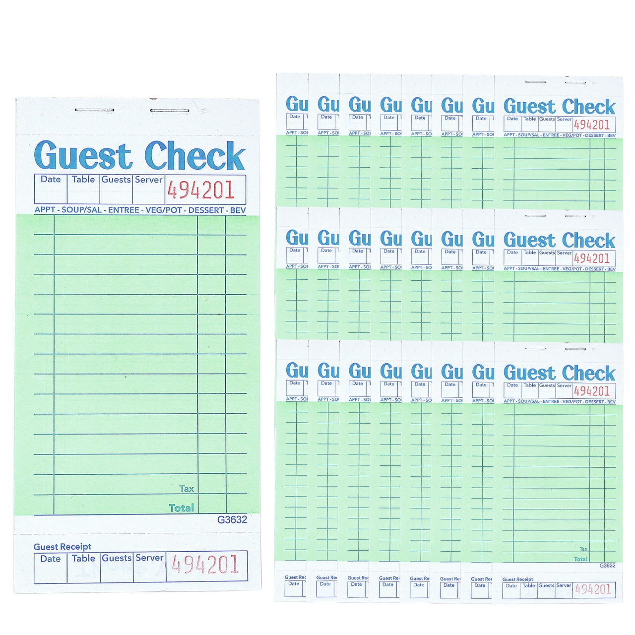Guest Checks Server Note Pads 24 Pack 1200 Orders, Green Guest Check ...