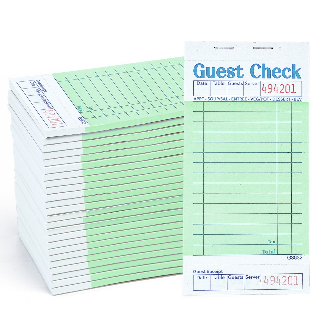 Guest Checks Server Note Pads 48 Pack 2400 Orders, Green Guest Check ...