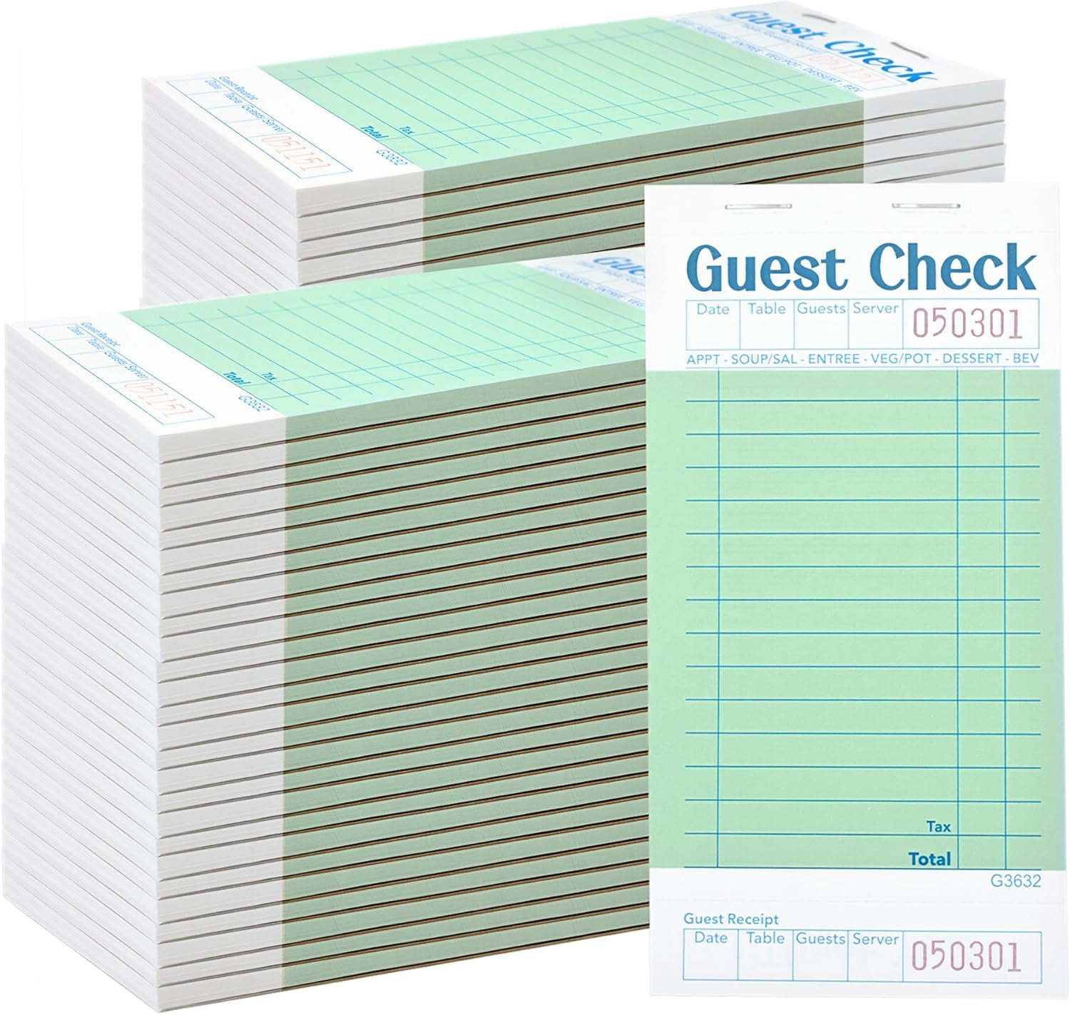 Guest Checks Server Note Pads 64 Pack 3200 Orders, Green Guest Check ...