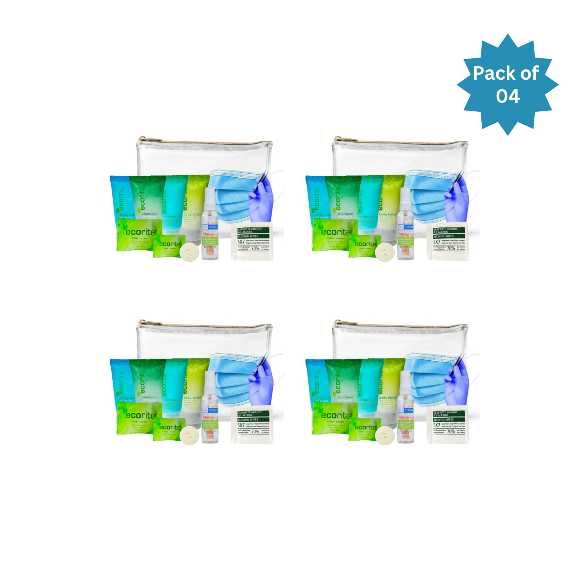 Guest Sanitization Hygiene Kit EcoRite 10 items count in Zipper Vinyl ...