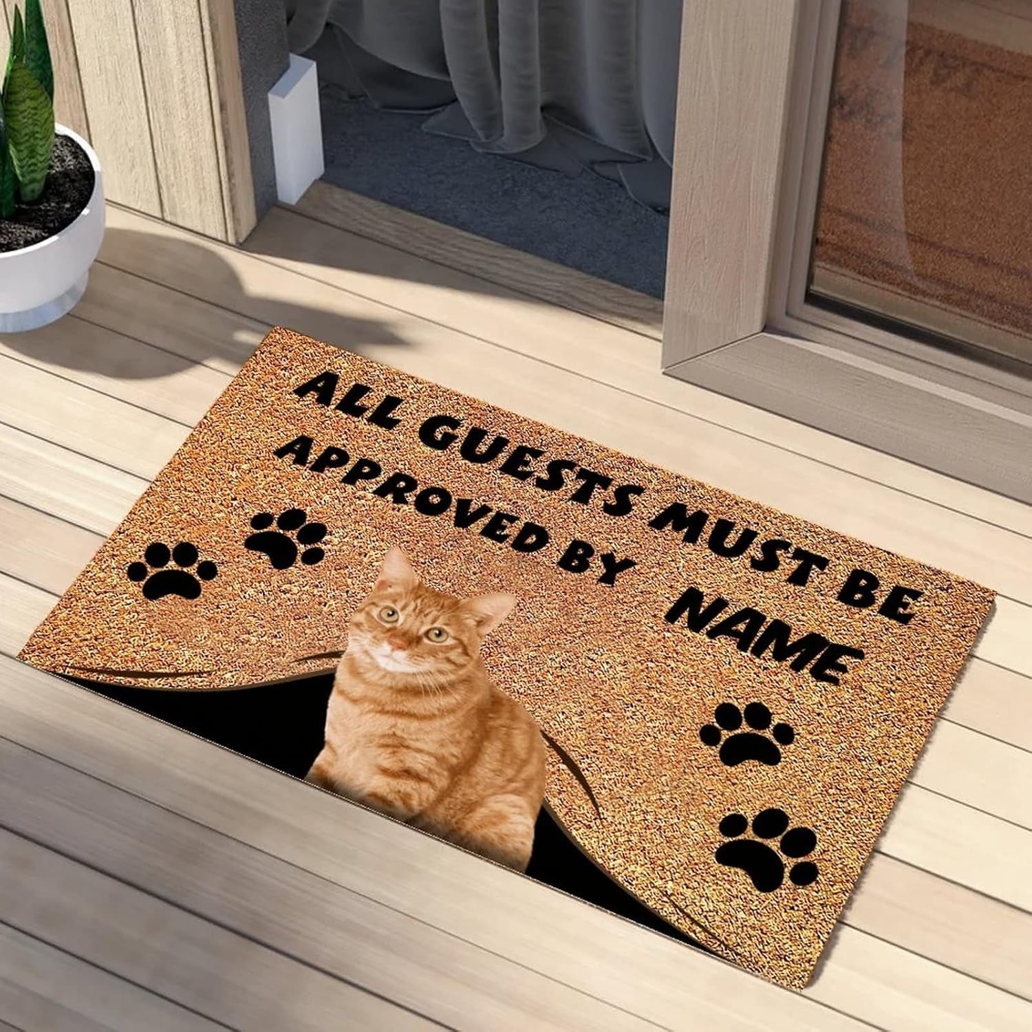 All Guests Must Be Approved by Cat Door Mat Cat Paws Footprint Front ...