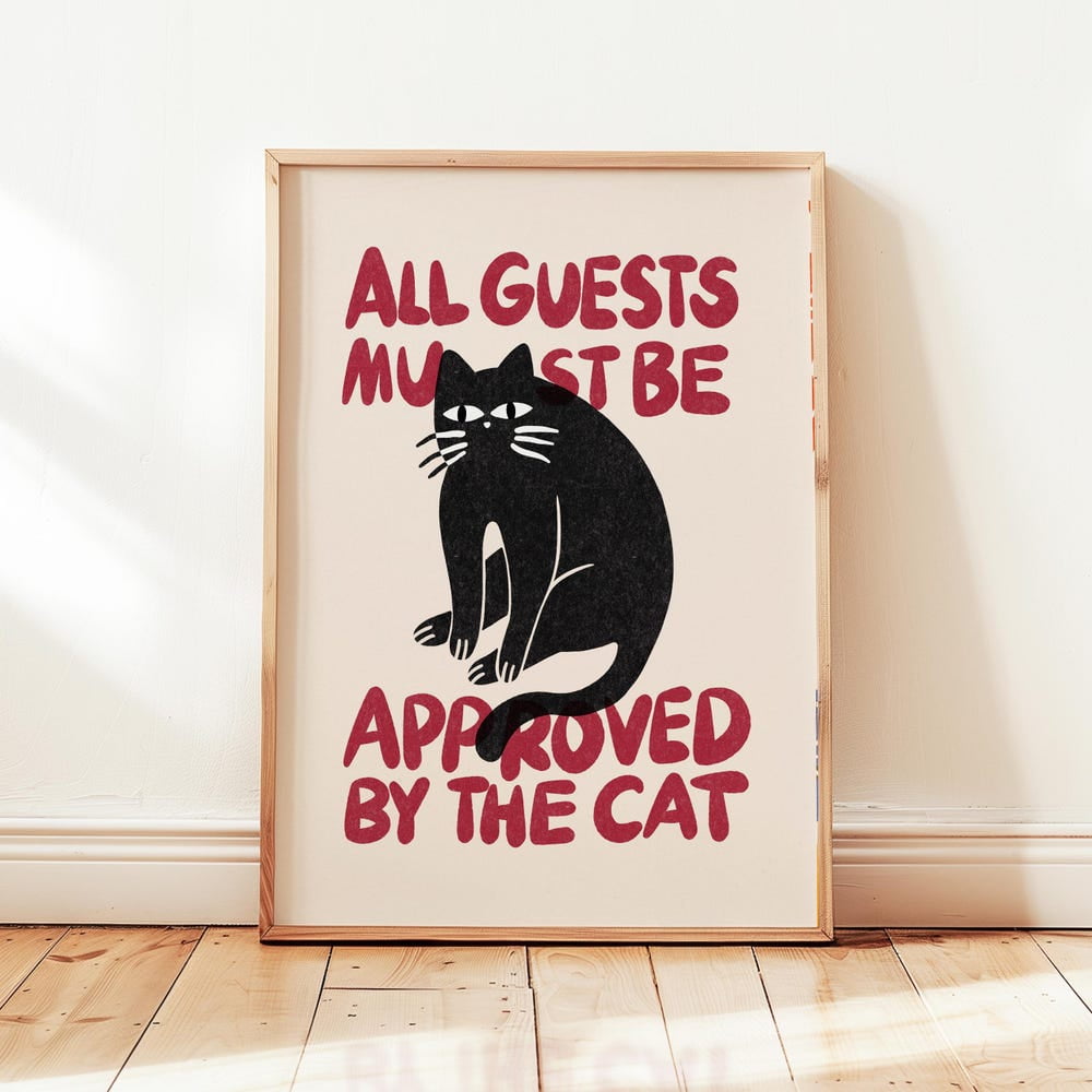 All Guests Must Be Print, Funny Cat Retro Poster, Mid Century Welcome ...