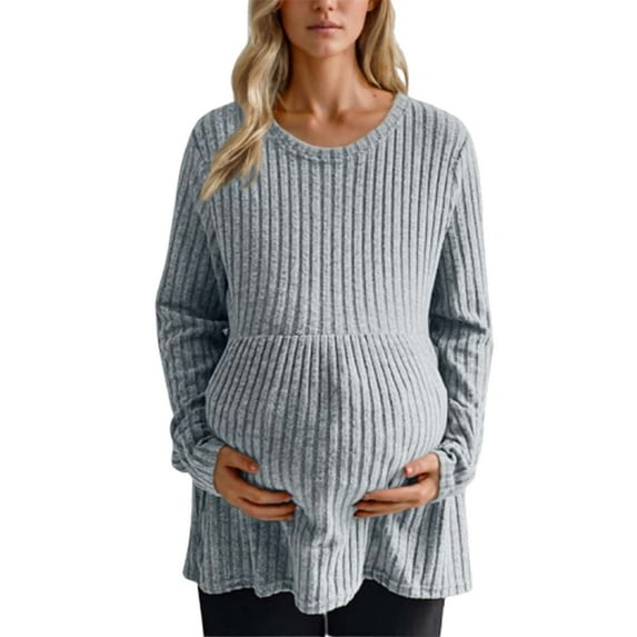 Gufahion Long Sleeve Pleated Maternity Tops Crew Neck Knitted Sweater ...