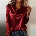 Gufahion Long Sleeve Satin Tops Silk Cowl Neck Work Shirt Dressy Casual ...
