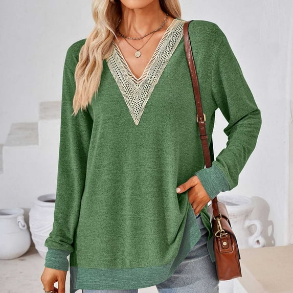 Gufahion Long Sleeve Shirts for Women V Neck Casual Womens Tops Side ...