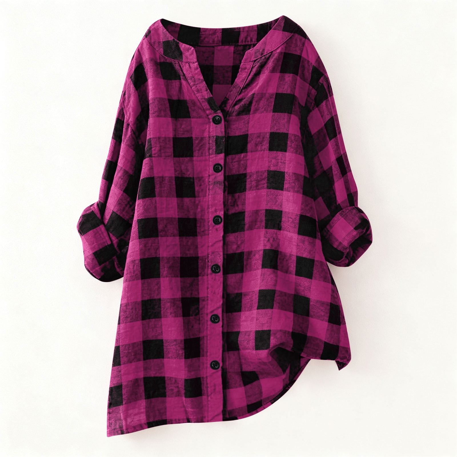 Gufahion Plus Size Fall Fashion Plaid Shackets Button Down Long Sleeve ...