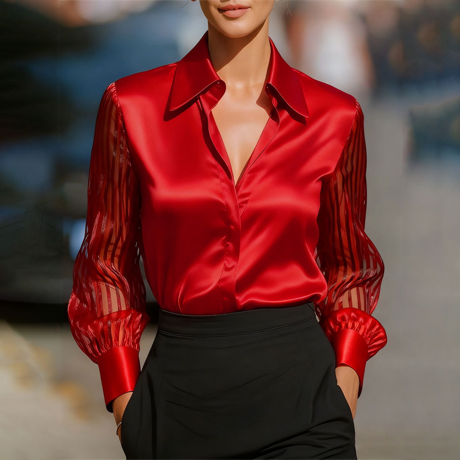 Gufahion Satin Blouses for Women Silk Button Down Shirts Long Sleeve ...