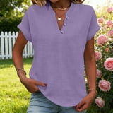 Gufahion Summer Tops for Women Button V Neck Dressy Casual Linen ...