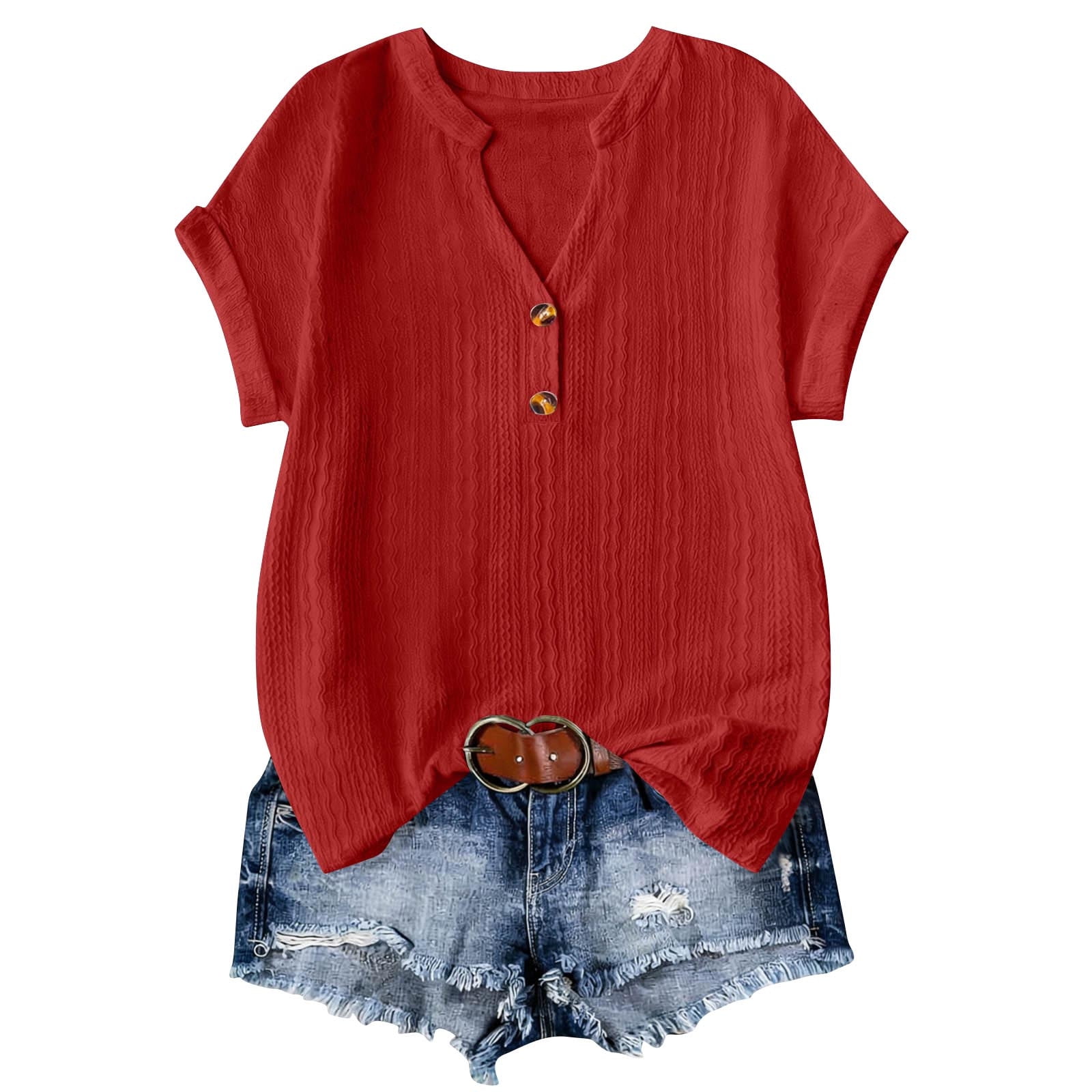 Gufahion Women's Short Sleeve Tops Button V Neck T Shirts Summer Causal ...