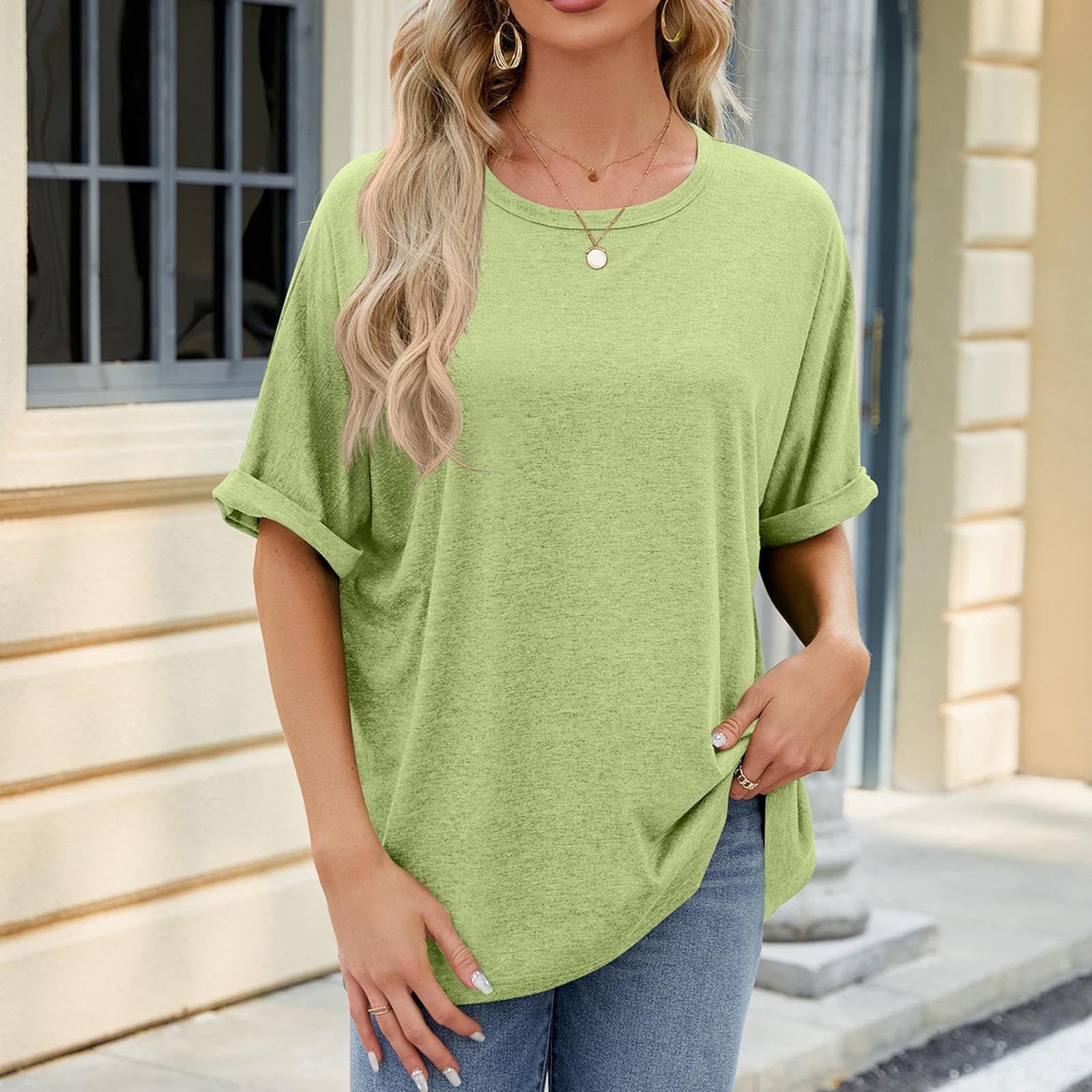 Gufahion Womens Crew Neck T-Shirts Short Sleeve Summer Tops Casual Tees ...