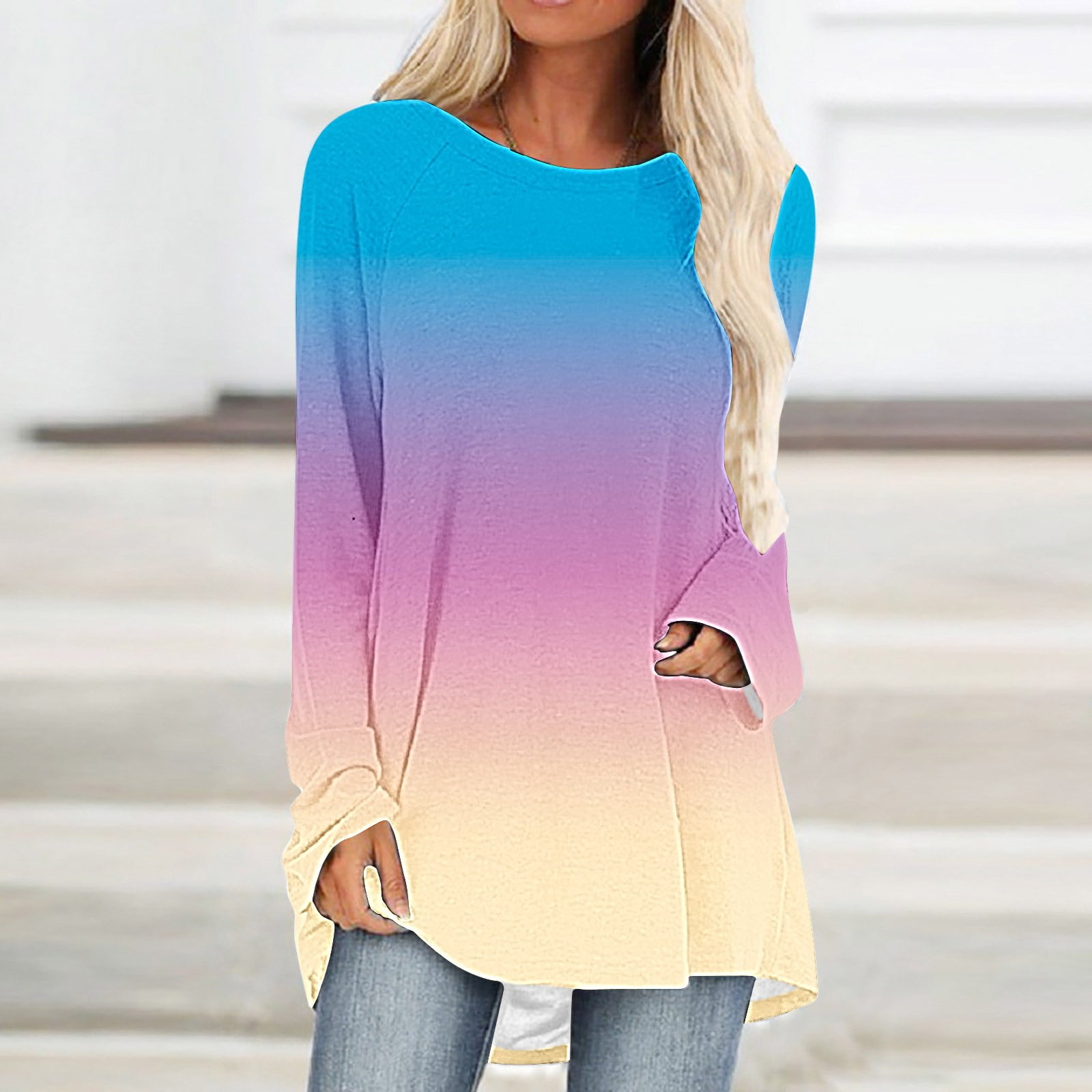 Gufahion Womens Oversized Long Sleeve Shirts Crewneck Tee Women Fall ...