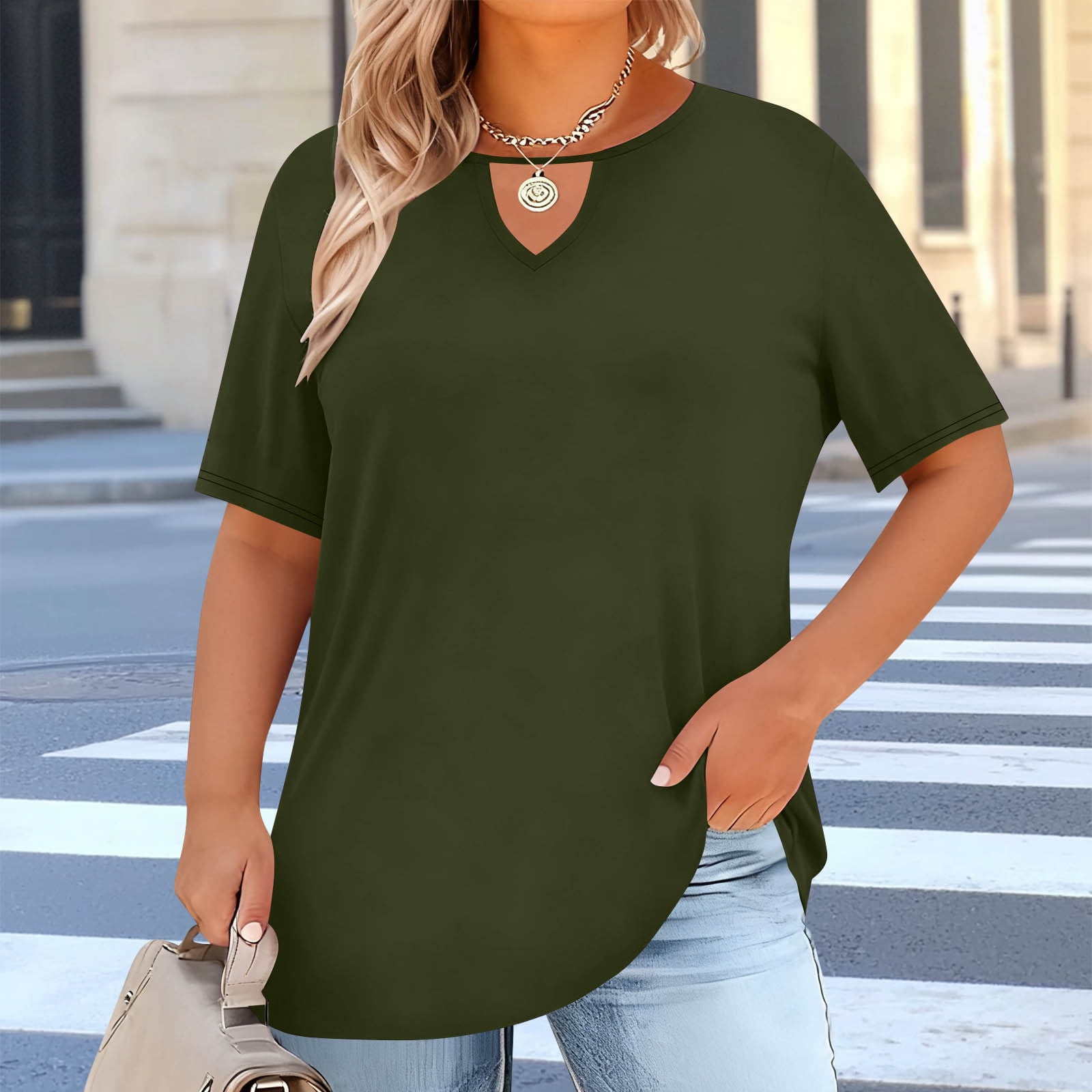 Gufahion Womens Short Sleeve T-Shirts Plus Size V Neck Tunic Tops ...