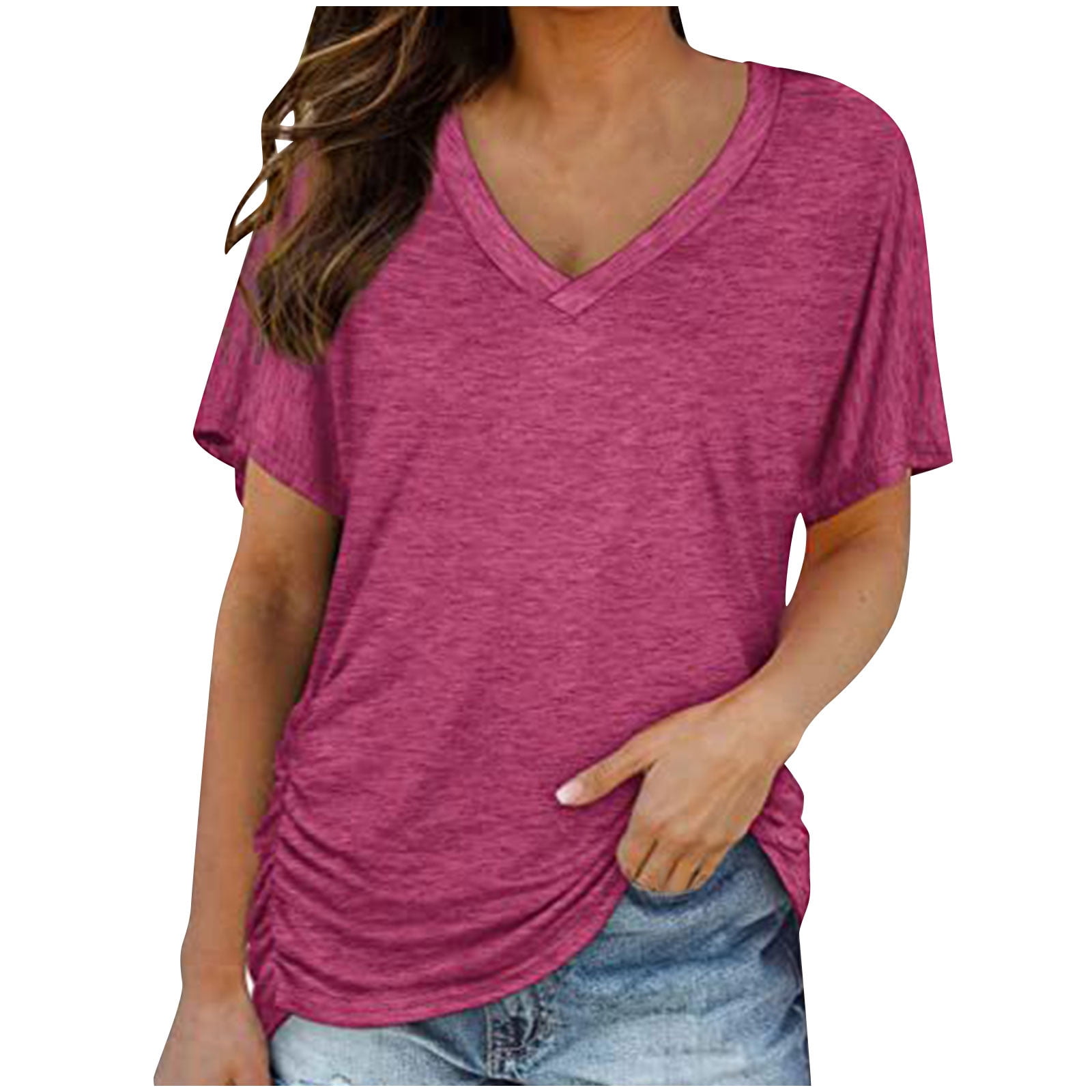 Gufahion Womens Short Sleeve T-Shirts V Neck Soft Casual Tees Tops ...