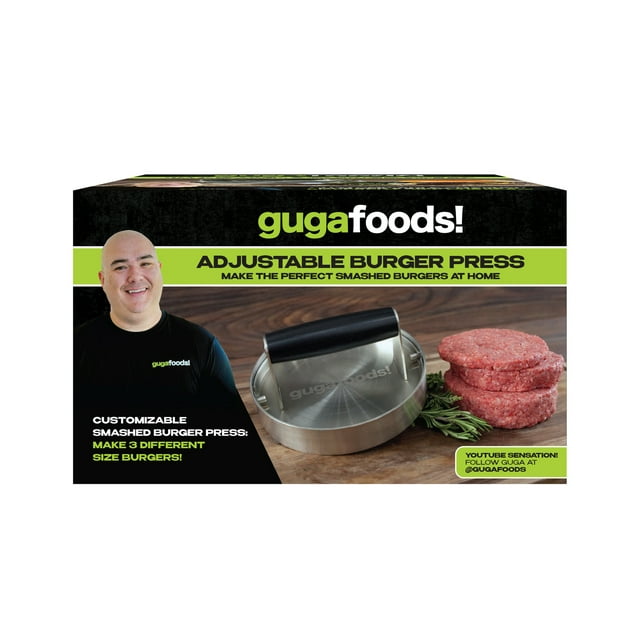 Guga Foods Adjustable Smashed Burger Press Kit, Hamburger Patty Maker ...