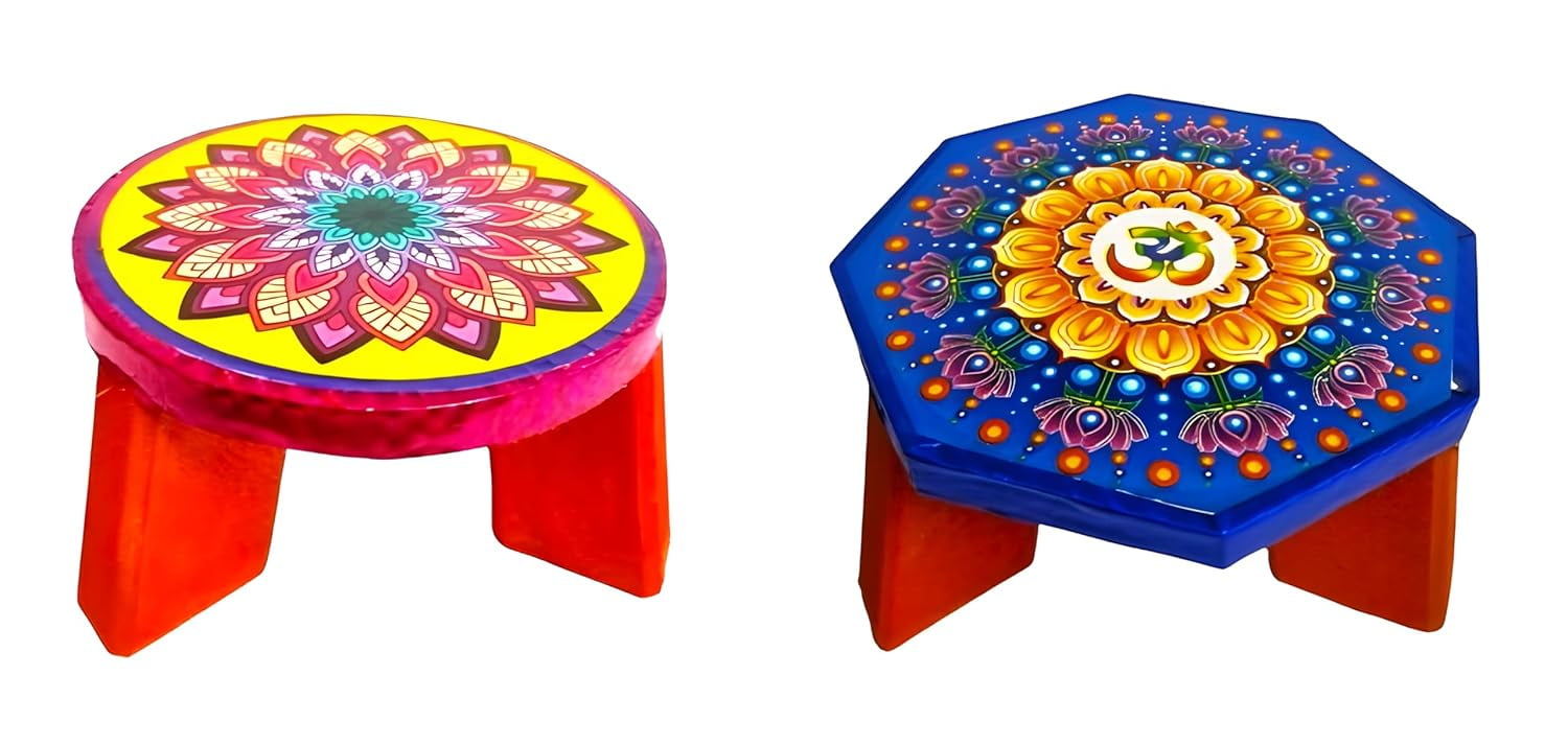 Gugan Traders Wooden Chowki StandMukkali Decorative Statue Table for ...