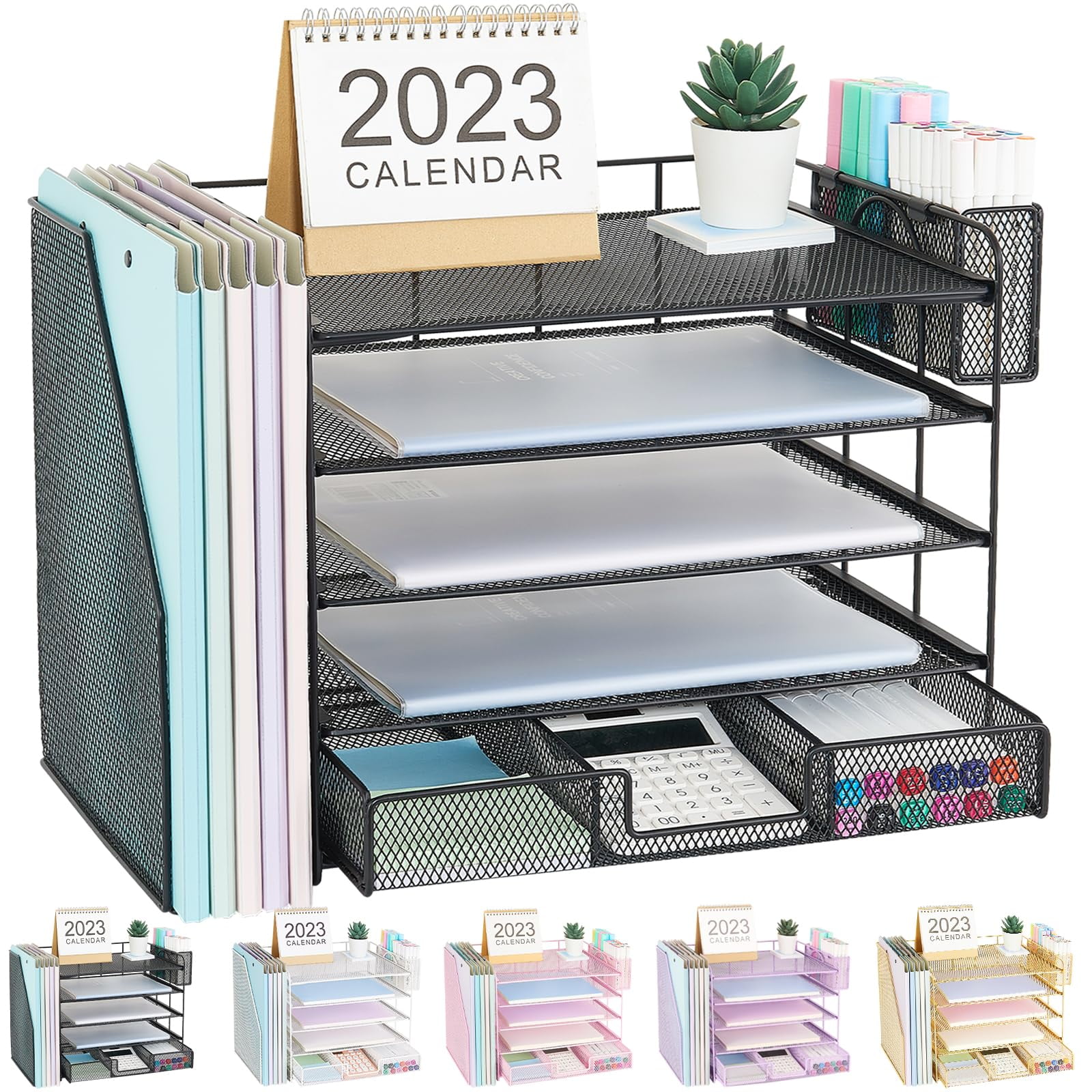 Gugsey Desk Organizer with File Holder, 5-tier Paper Letter Tray File ...