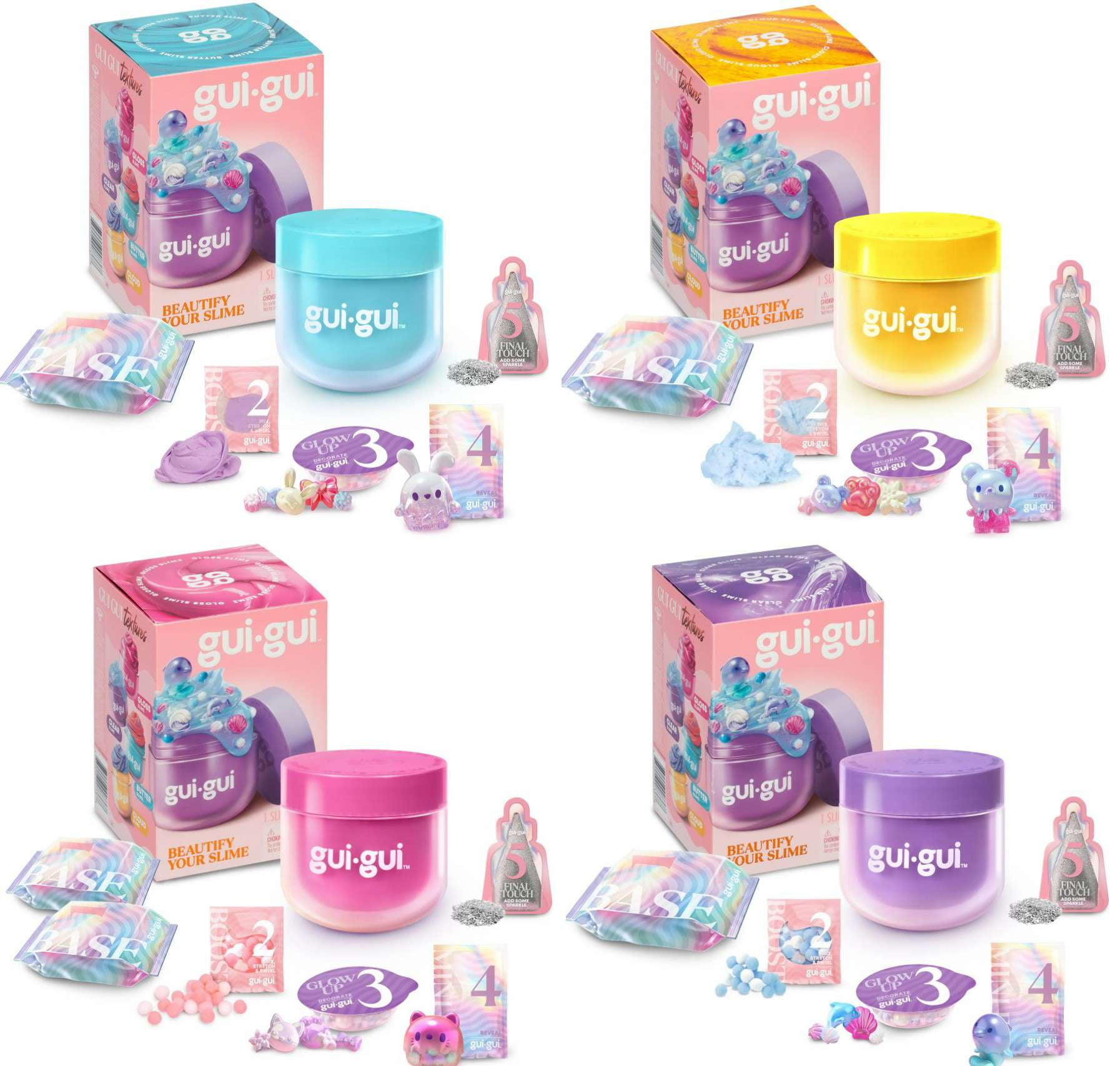 Gui-Gui Slime Blue, Yellow, Pink & Purple Set of 4 Color Packs ...