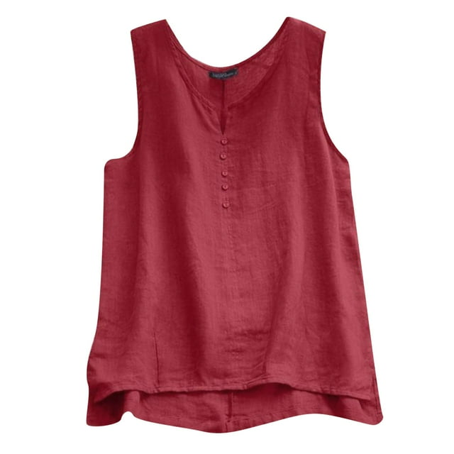 Guibest Women Summer Tank Loose Pleated Button Square Neck Sleeveless