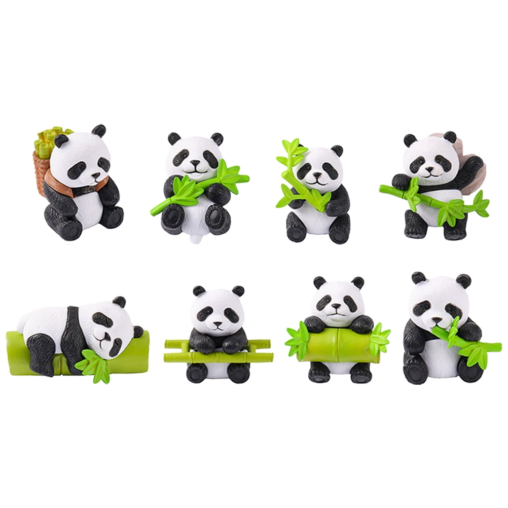 Guichaokj 8Pcs Animal Figures Realistic Panda Toys Resin Panda ...