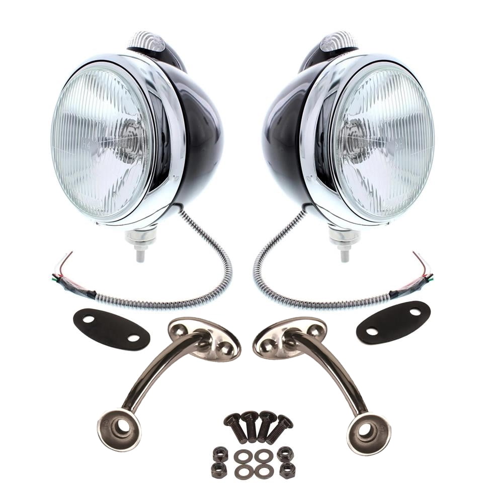 Guide 682-C Style 12-Volt Headlights w/ Mounting Brackets, Black ...