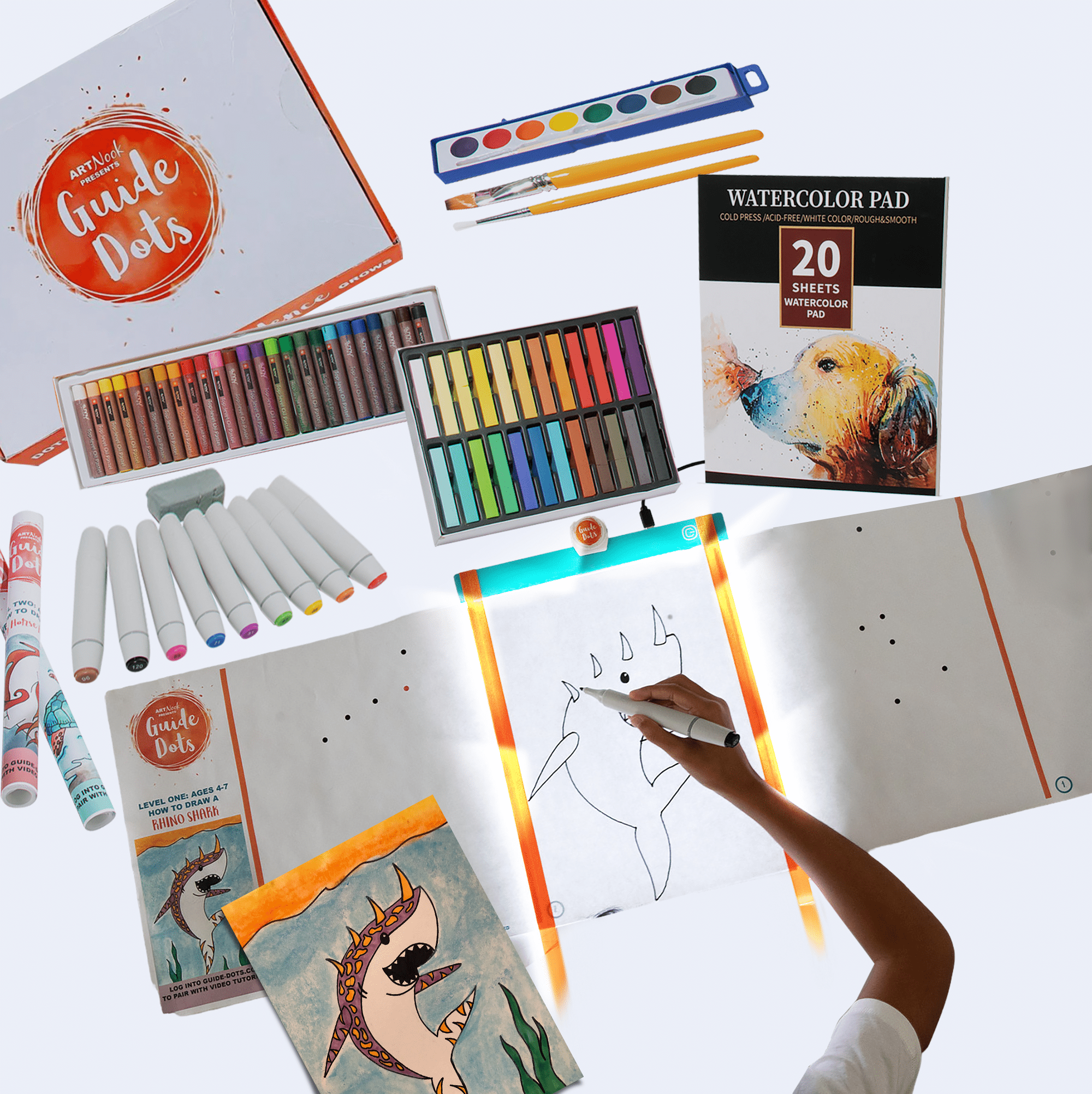 Guide Dots Kid's Art Confidence Kit – Light up Board, Markers, Pastels ...