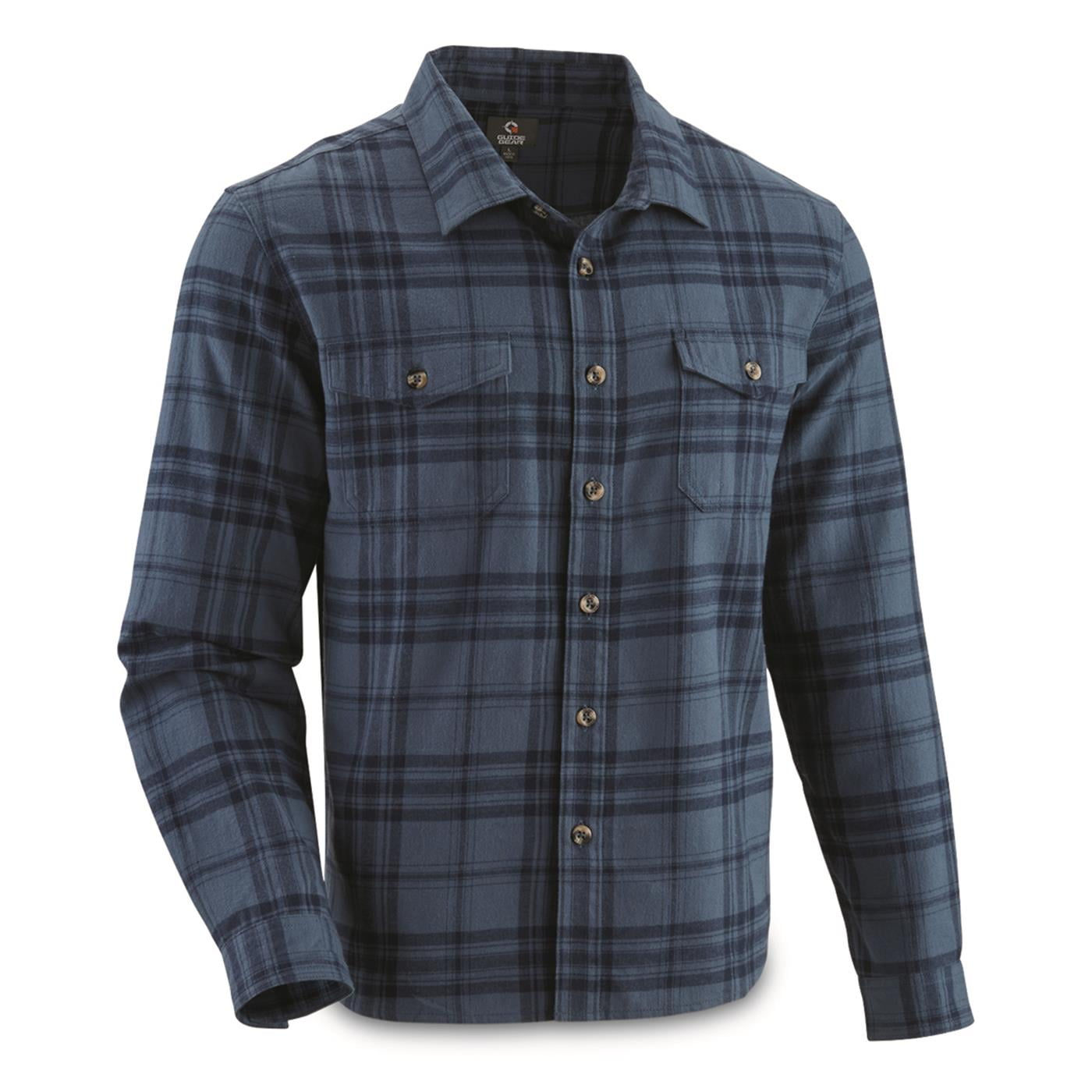 Guide Gear Long Sleeve Flannel Shirt, Irregular Orion Blue Plaid LARGE ...