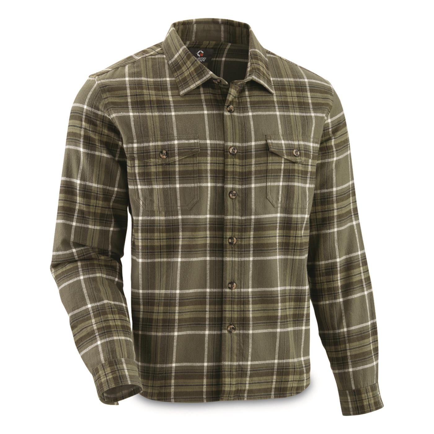 Guide Gear Long Sleeve Flannel Shirt, Irregular Rifle Green Plaid 3XL ...
