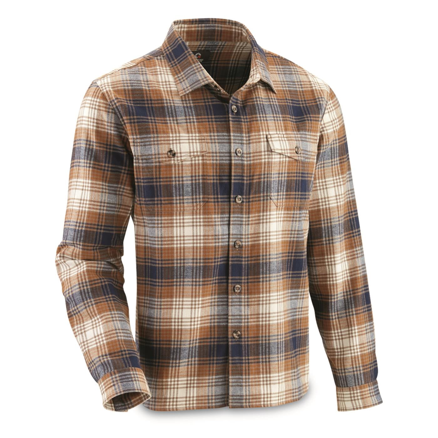 Guide Gear Long Sleeve Flannel Shirt, Irregular Russet Plaid MEDIUM ...
