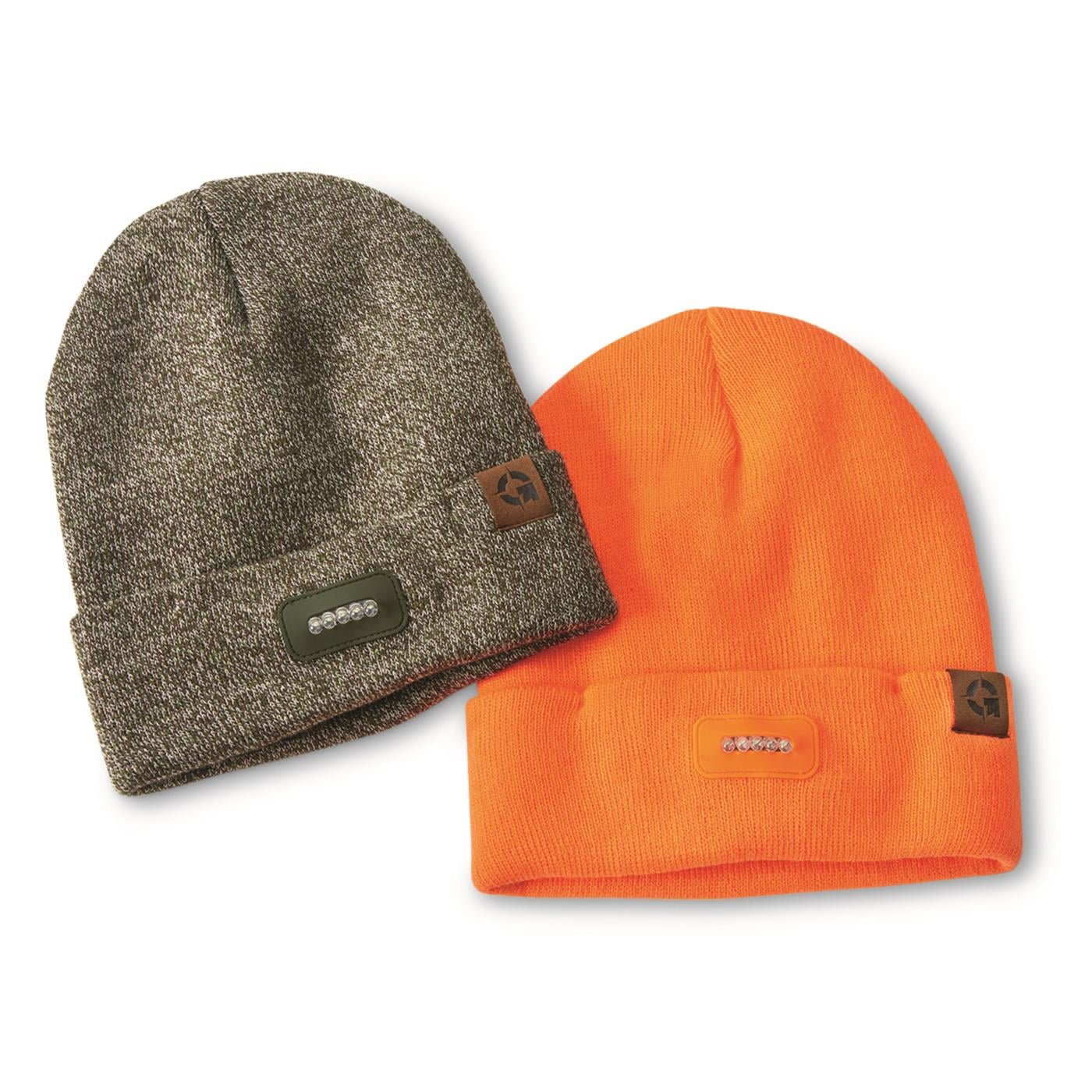 Guide Gear Men's Lighted Beanie Hats, 2 Pack Blaze/Green Camo One Size ...