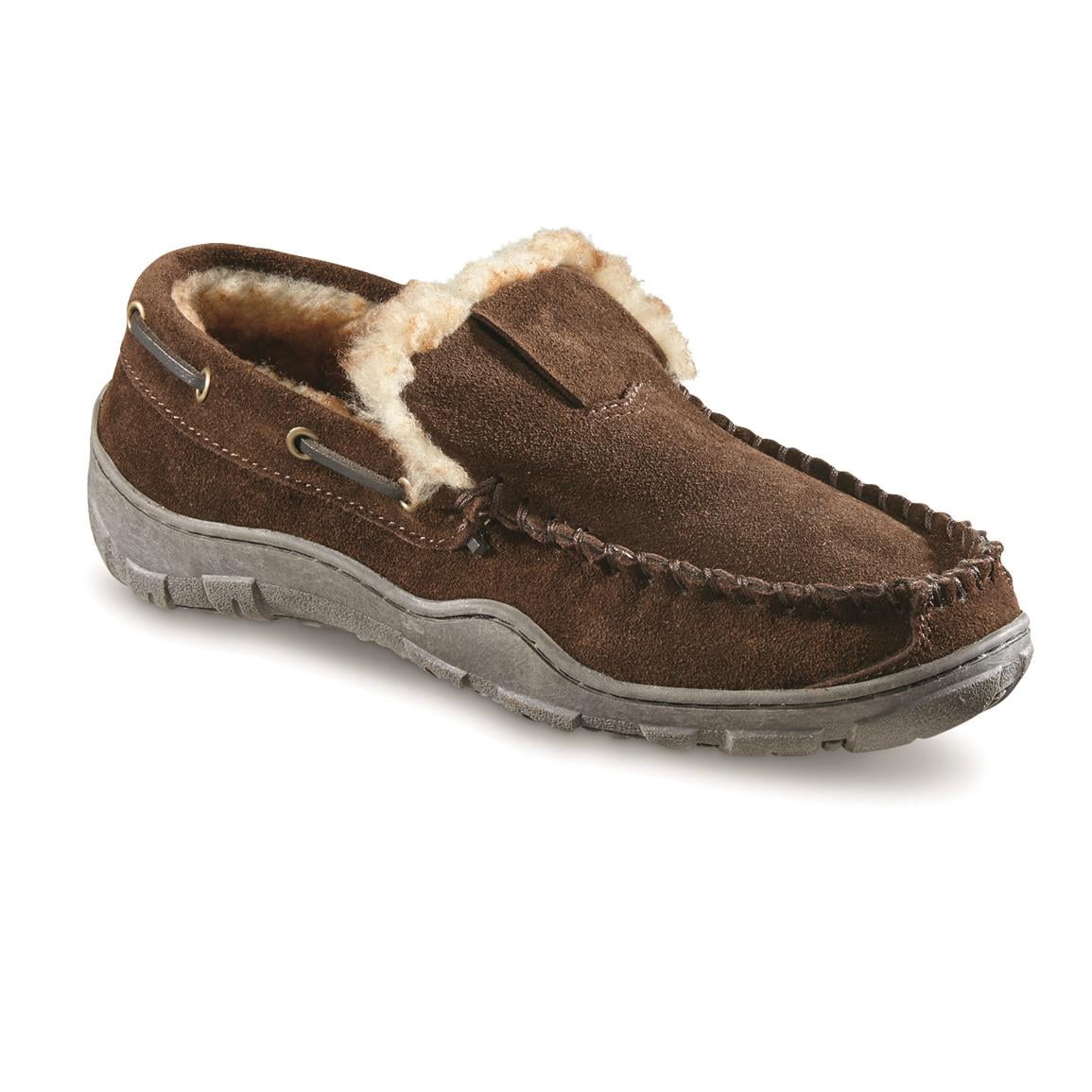 Guide Gear Men's Suede Moccasin Slippers Chocolate 9D (Medium ...