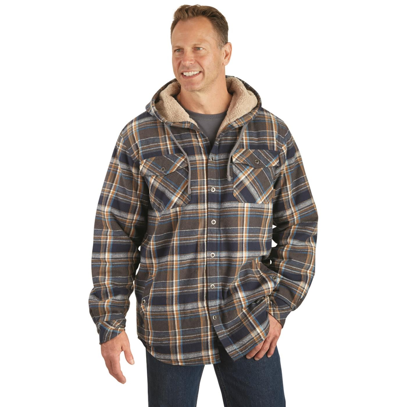 Guide Gear Men's Westerly Sherpa-lined Shirt Jacket Indigo Blue Plaid ...