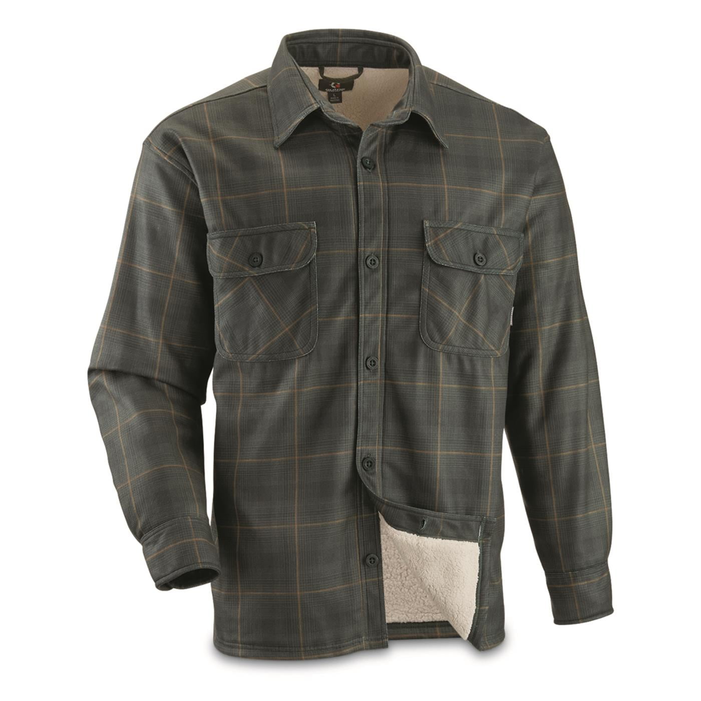 Guide Gear Plaid Sherpa Lined Fleece CPO Shirt Jacket Olivine Plaid XL ...