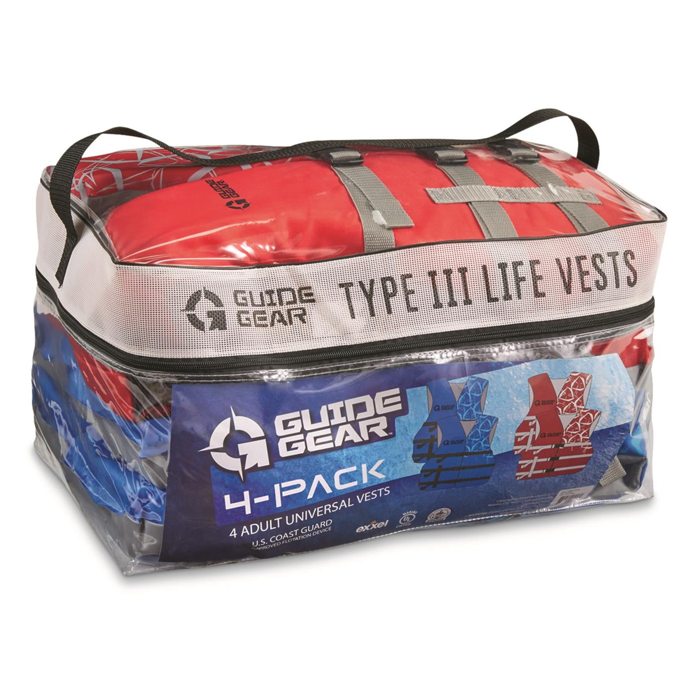 4-Pack Guide Gear Universal Adult Life Vests Jackets, Type III, Paddle ...