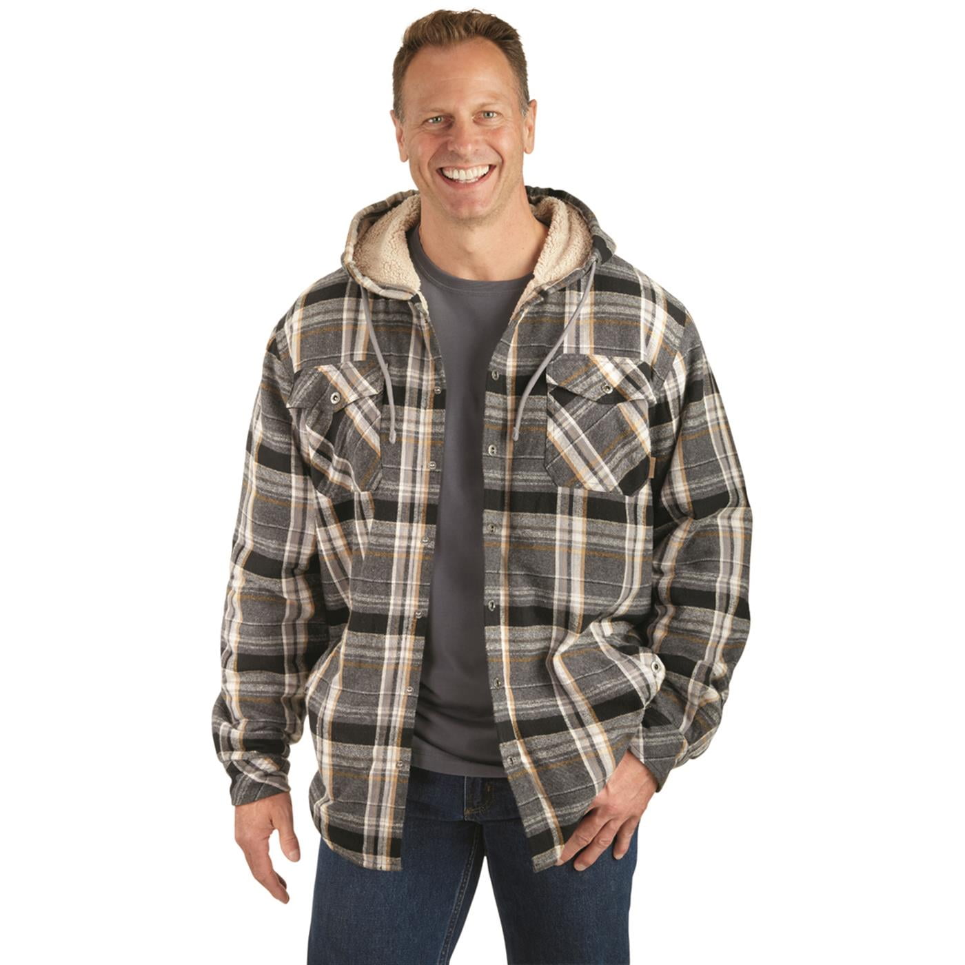 Guide Gear Men's Westerly Sherpa-lined Shirt Jacket Charcoal Plaid ...