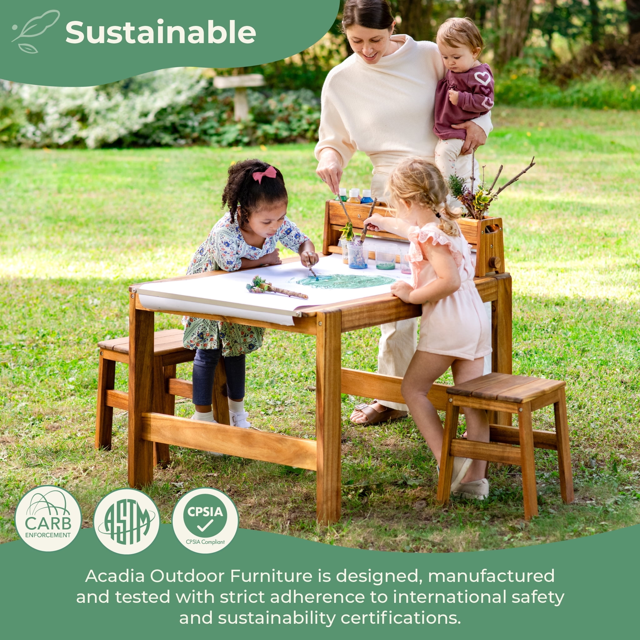 Guidecraft Acadia Outdoor Art Table and Stool Set: Acacia Wood Arts ...