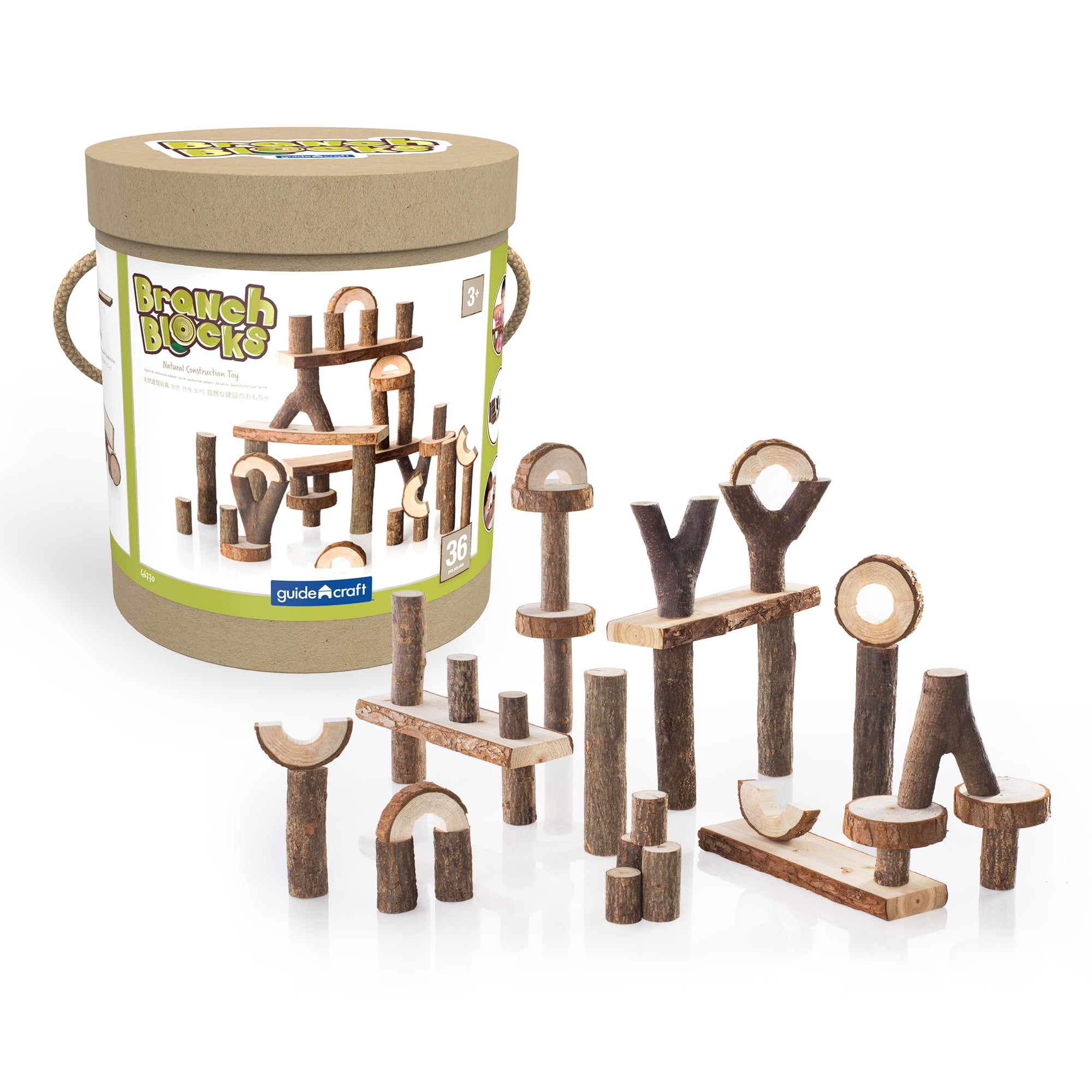 Guidecraft Branch Blocks - 36 Piece Kid's Natural Wooden Unit Building ...