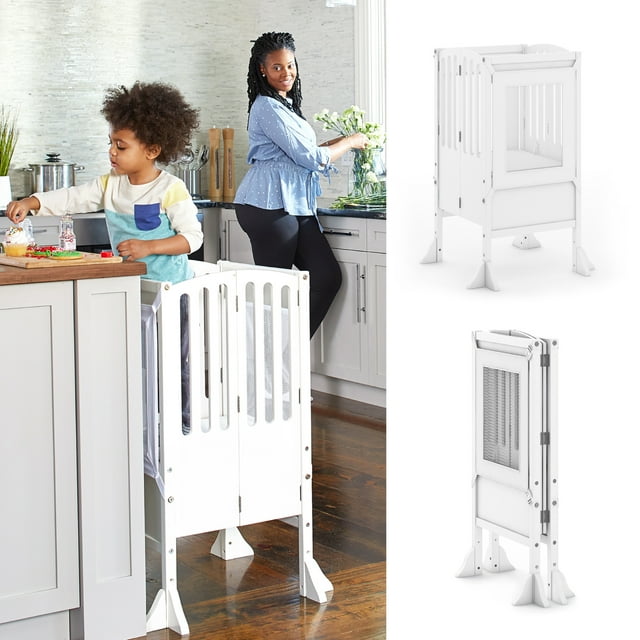 Guidecraft Kids' Foldable Wooden Kitchen Helper Step Stool - White ...