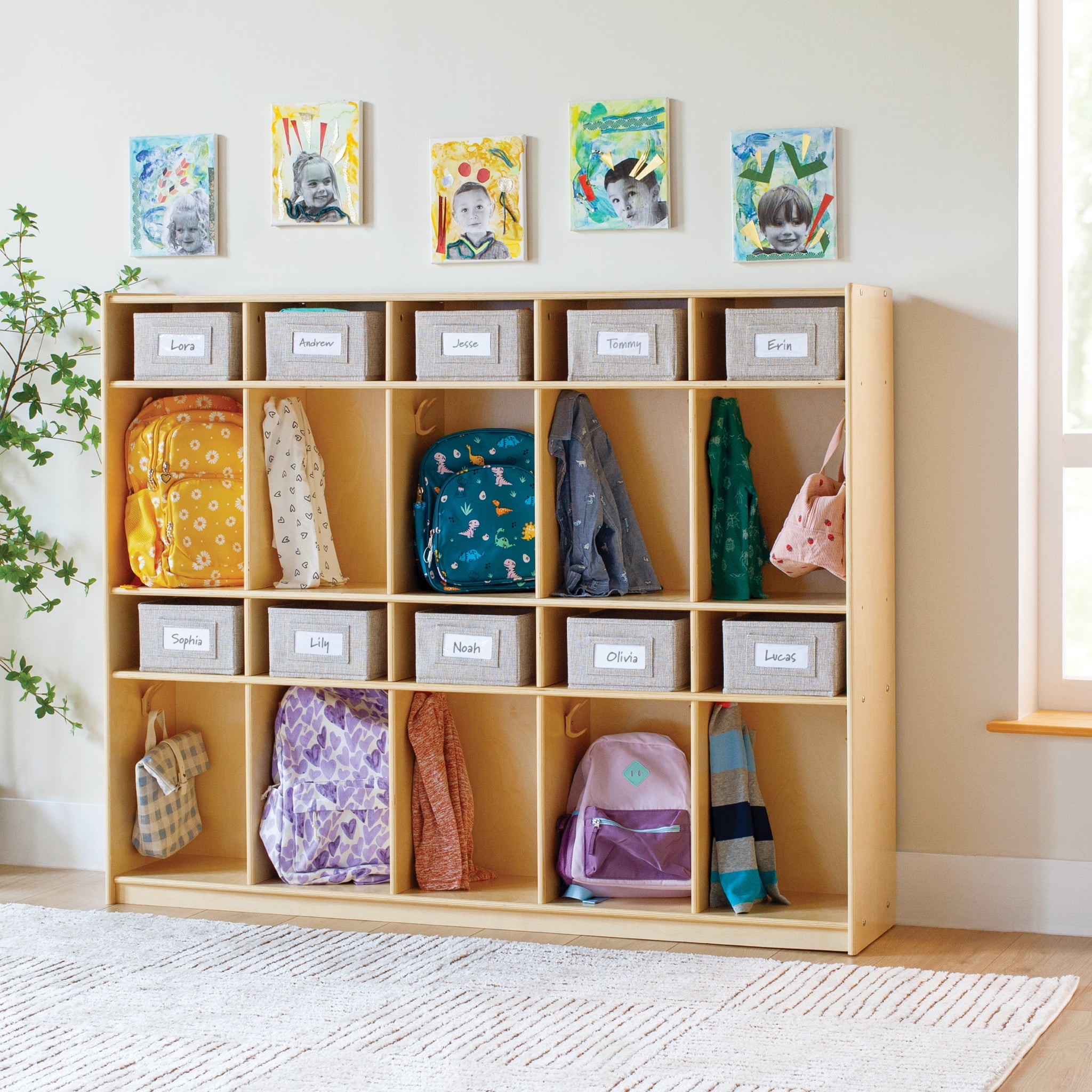 Guidecraft Kids Wooden Storage Locker, 10-Section, Natural Finish ...