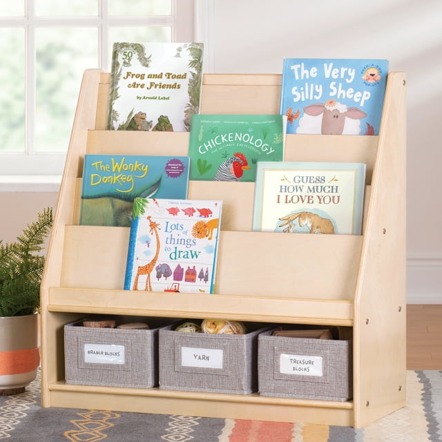 Guidecraft EdQ Book and Bin Display - Natural: Kids' Wooden Book Rack ...