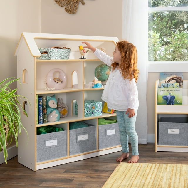 Guidecraft EdQ White Dollhouse Bookshelf: Multi-Purpose Organizer for Playroom and Homeschool ...