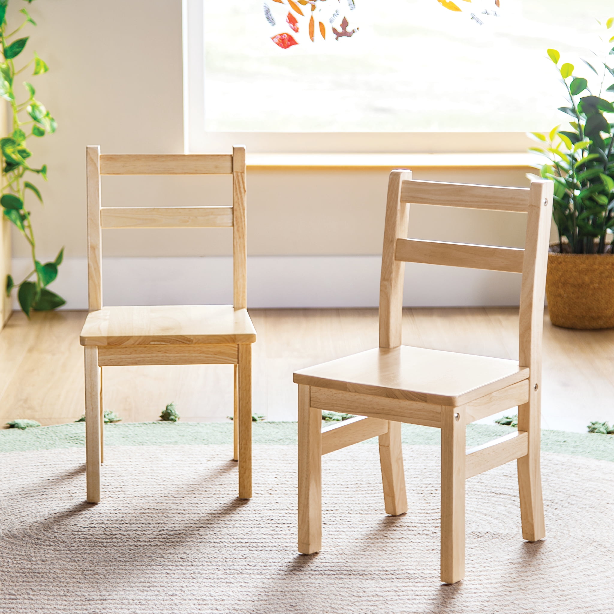 Guidecraft EdQ Hardwood Kids Chair Set of 2-Natural: Ladderback Wooden ...