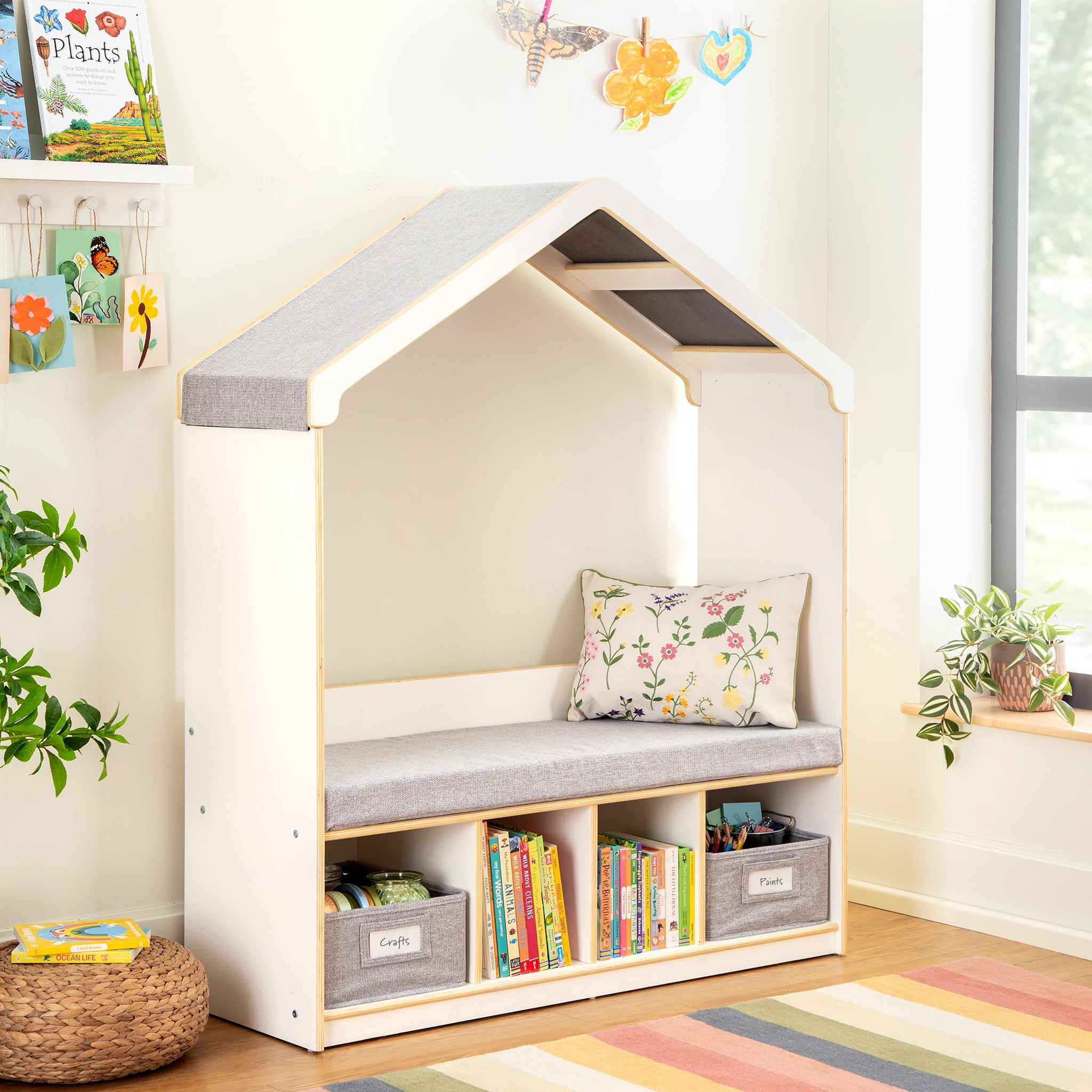 Guidecraft EdQ Kids' Reading Nook - White: Children's Bookshelf Storage ...