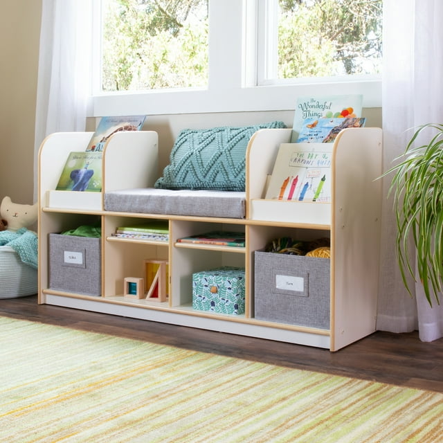 Guidecraft EdQ Kids' Reading Nook-White: Bookcase with Cushioned Seat ...