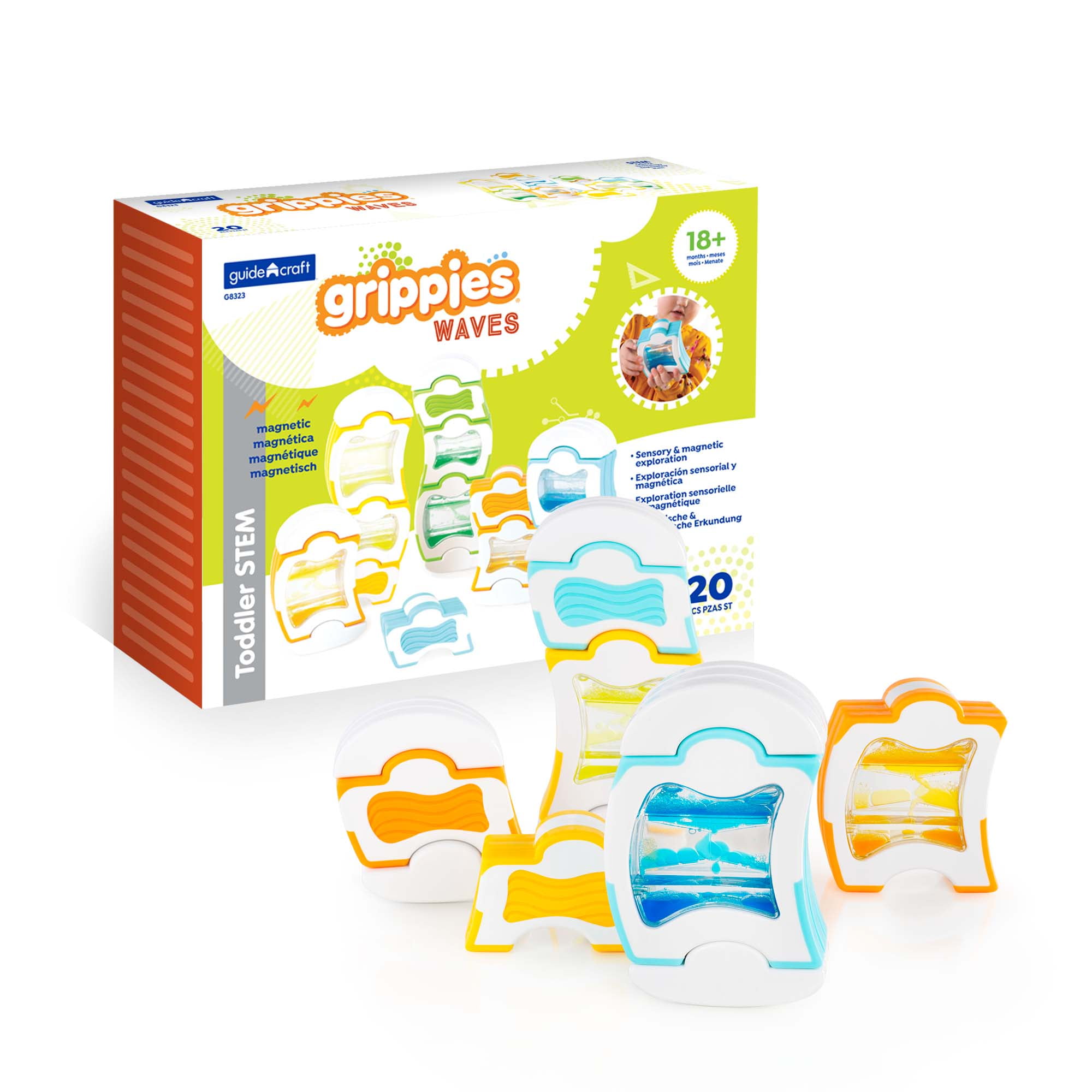 Guidecraft Grippies Waves - 20 Piece Set: STEM Magnetic Building Set ...