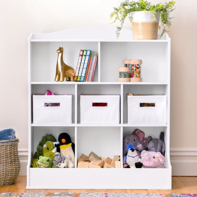 Guidecraft White Kids' Toy Storage Organizer: Wooden Bedroom Book Unit ...